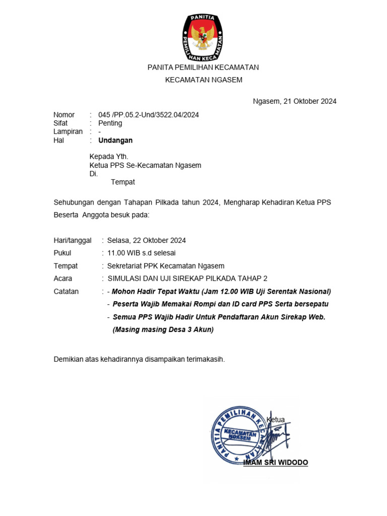 Undangan Simulasi Uji Sirekap Pilkada 2024 | PDF