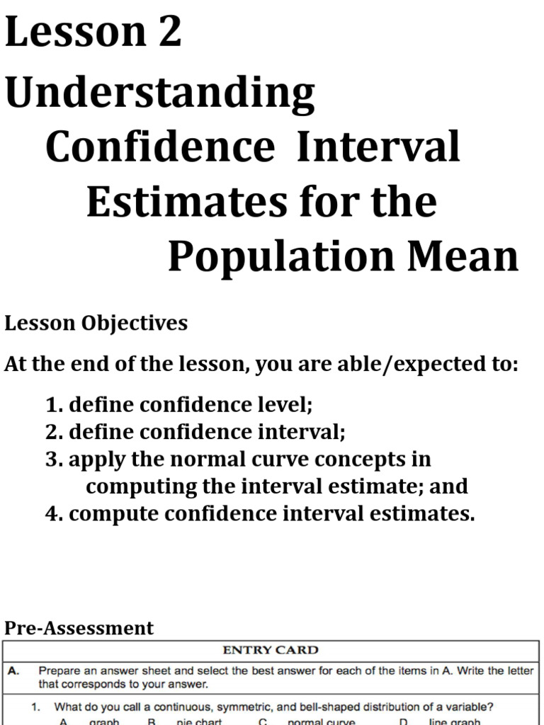 Pdf Lesson 2 Understanding Confidence Interval Estimates For The