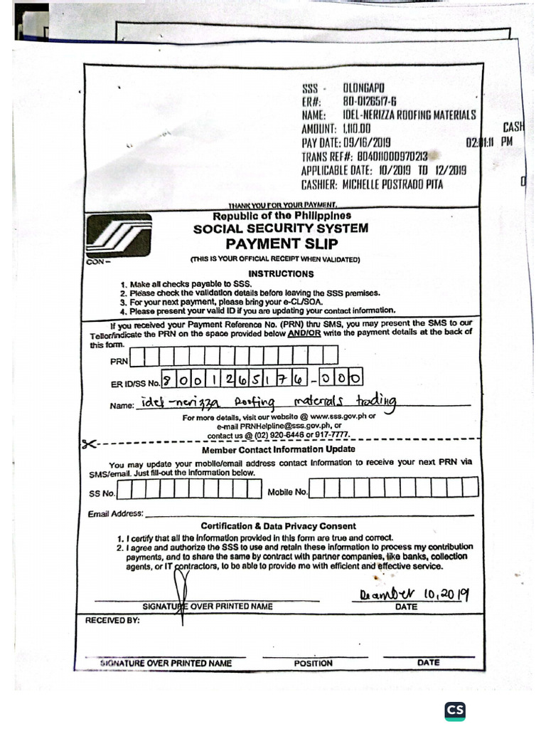 idel nerizza sss receipts | PDF