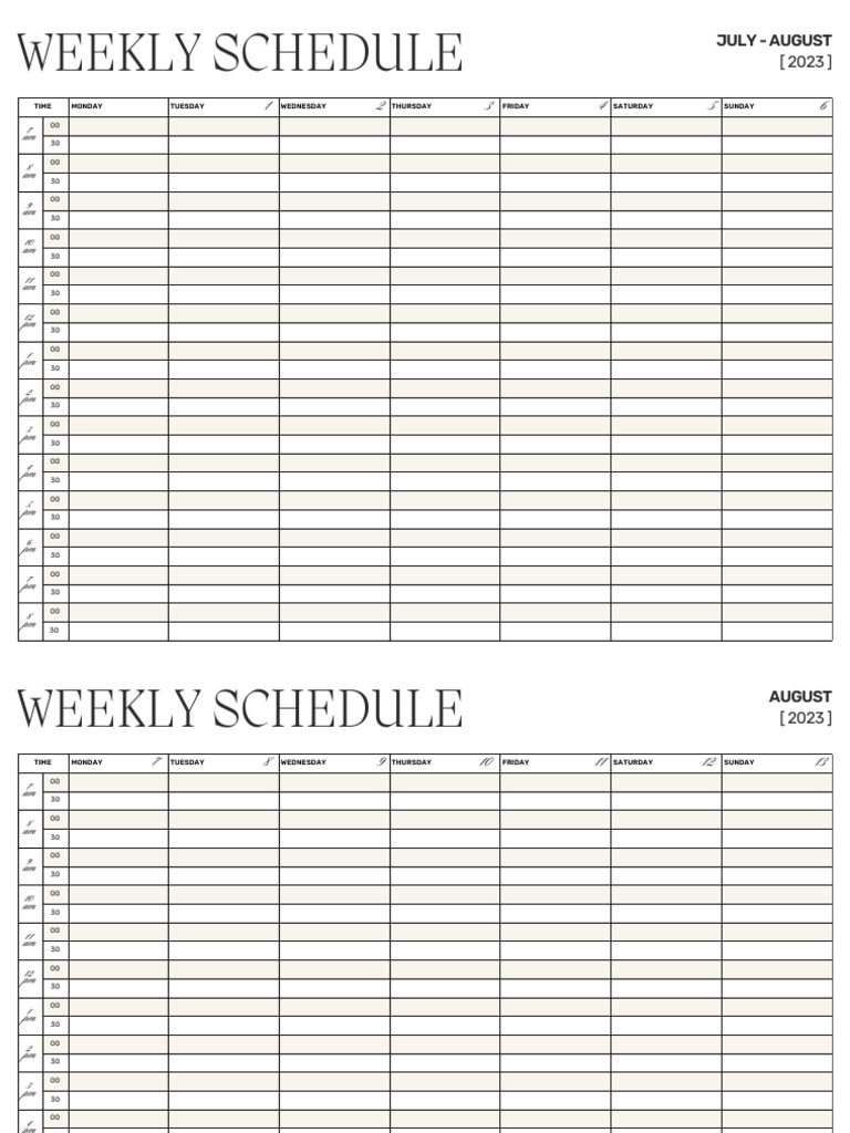 2023 Weekly Schedule Template | PDF
