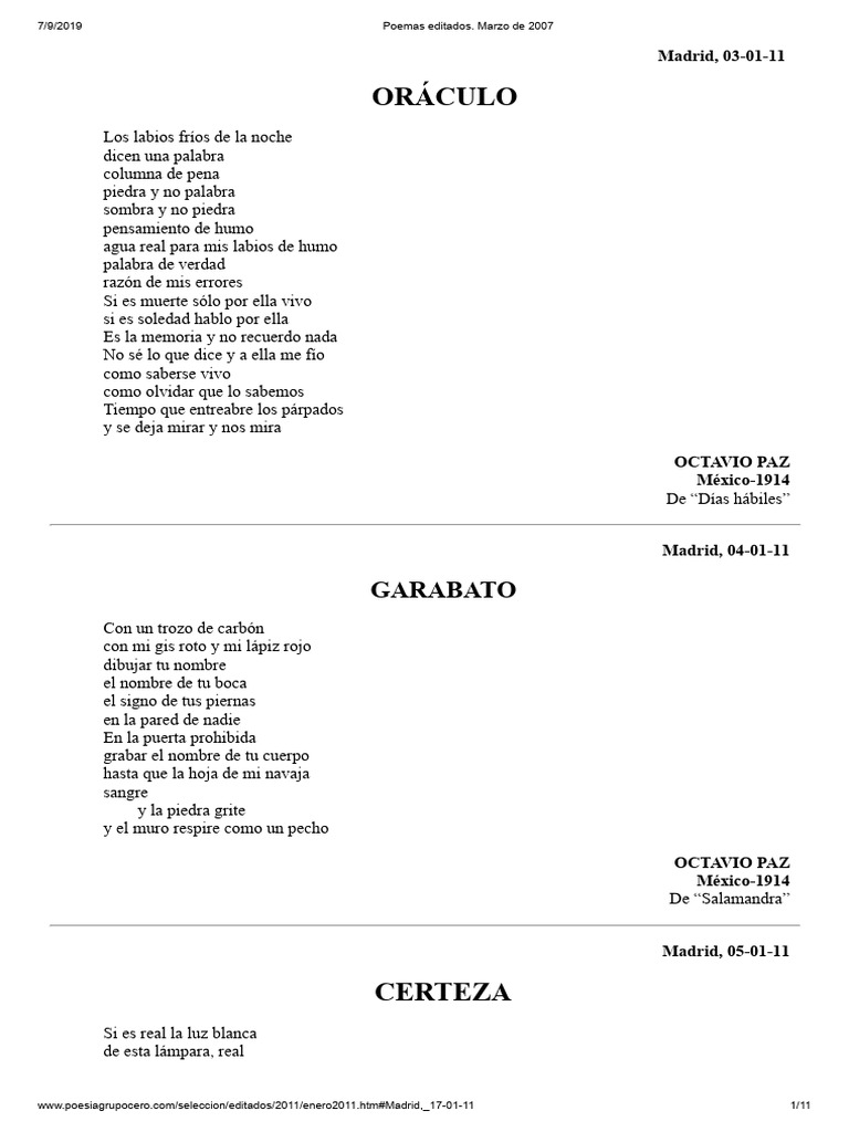 Poemas de Octavio Paz y otros autores | PDF | Amor