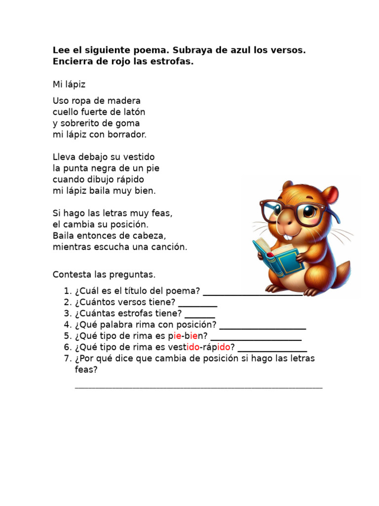 Ejercicio Poema Segundo Grado 27 de Febrero 2025 | PDF