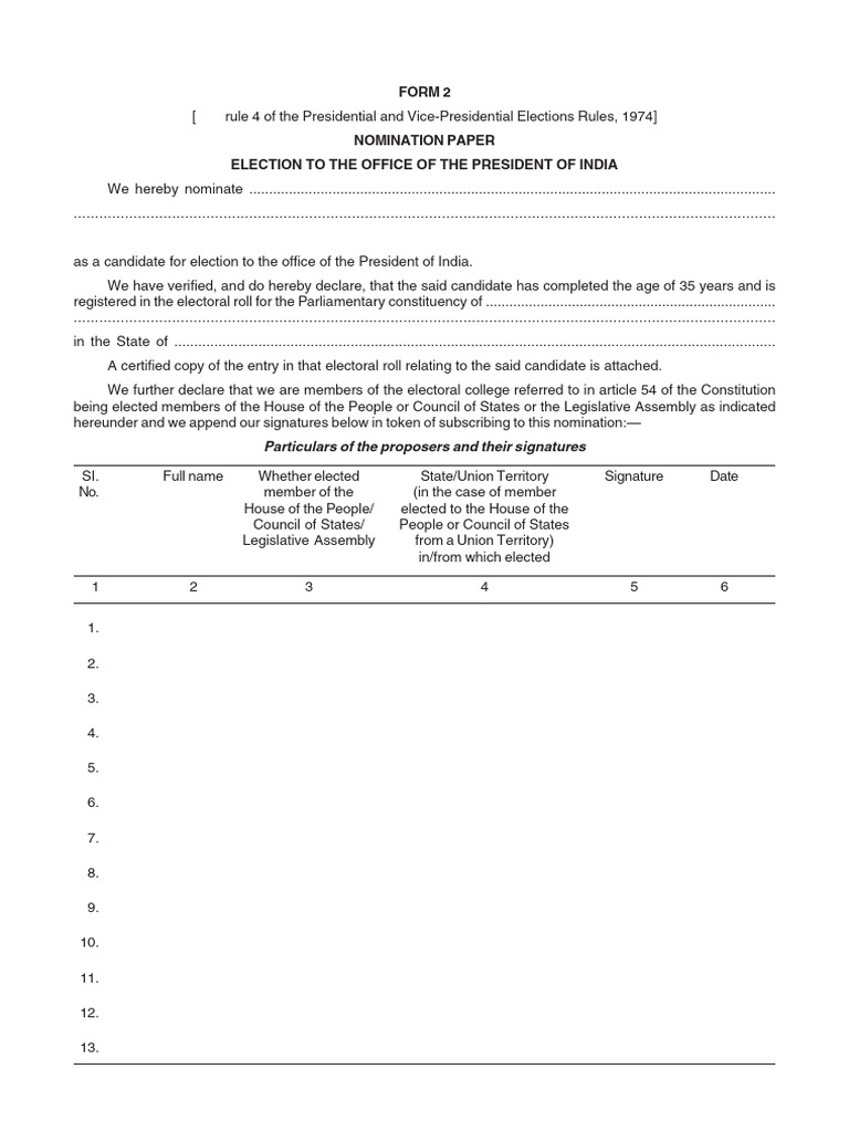 Nomination -FORM | PDF | Political Events | Elections