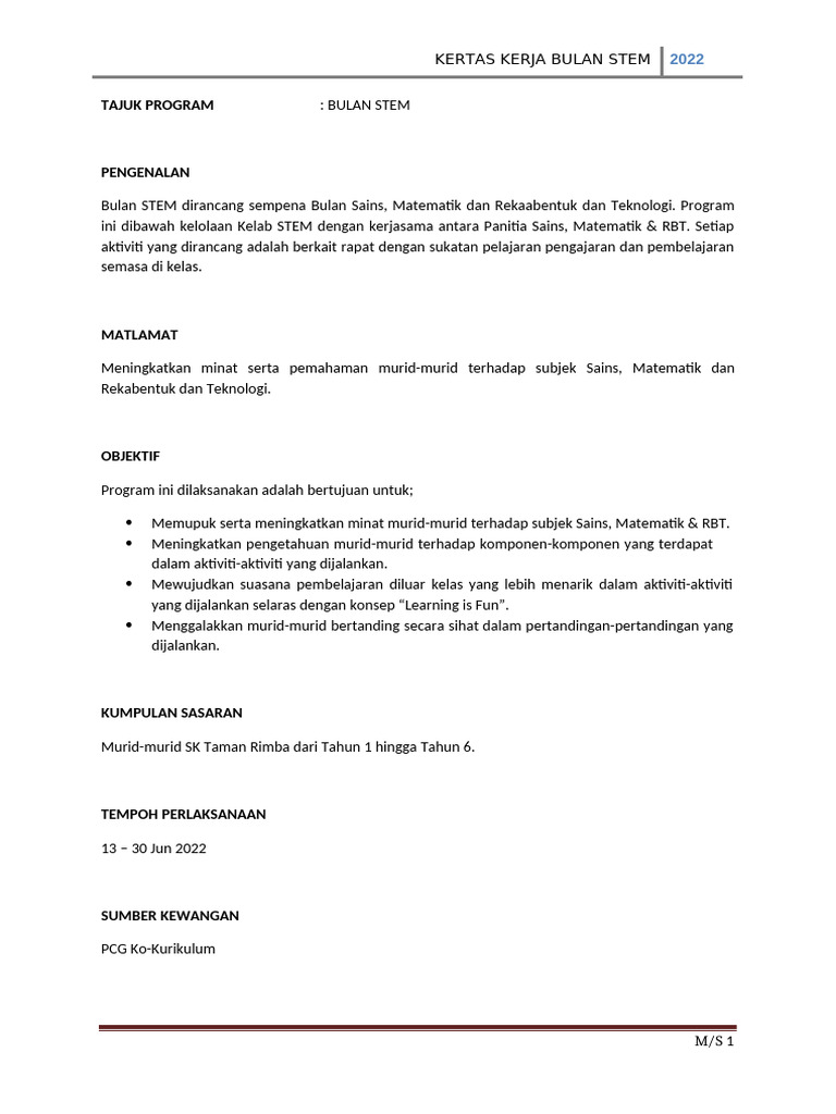 Kertas Kerja Bulan Stem 2022 | PDF