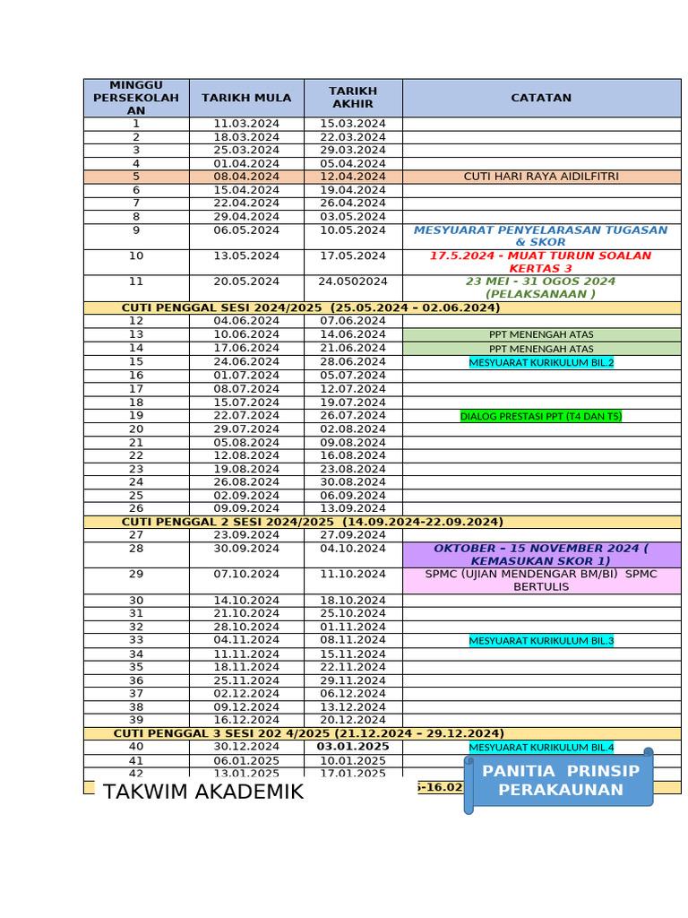 Takwim Panitia | PDF
