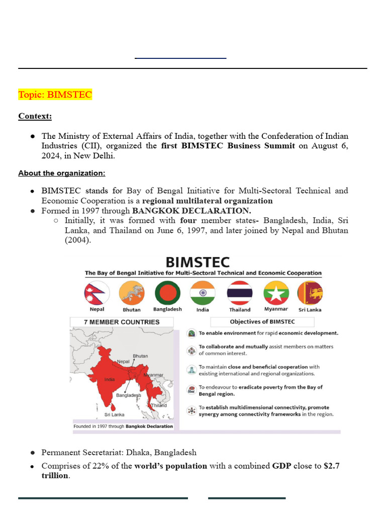 BIMSTEC.docx | PDF | Global Politics | International Relations