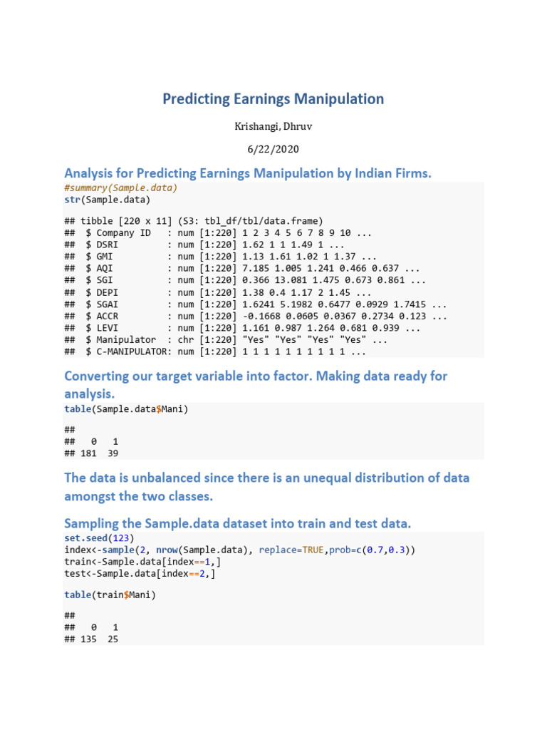 Predicting Earnings Manipulation - FinalDoc | PDF | Receiver Operating ...