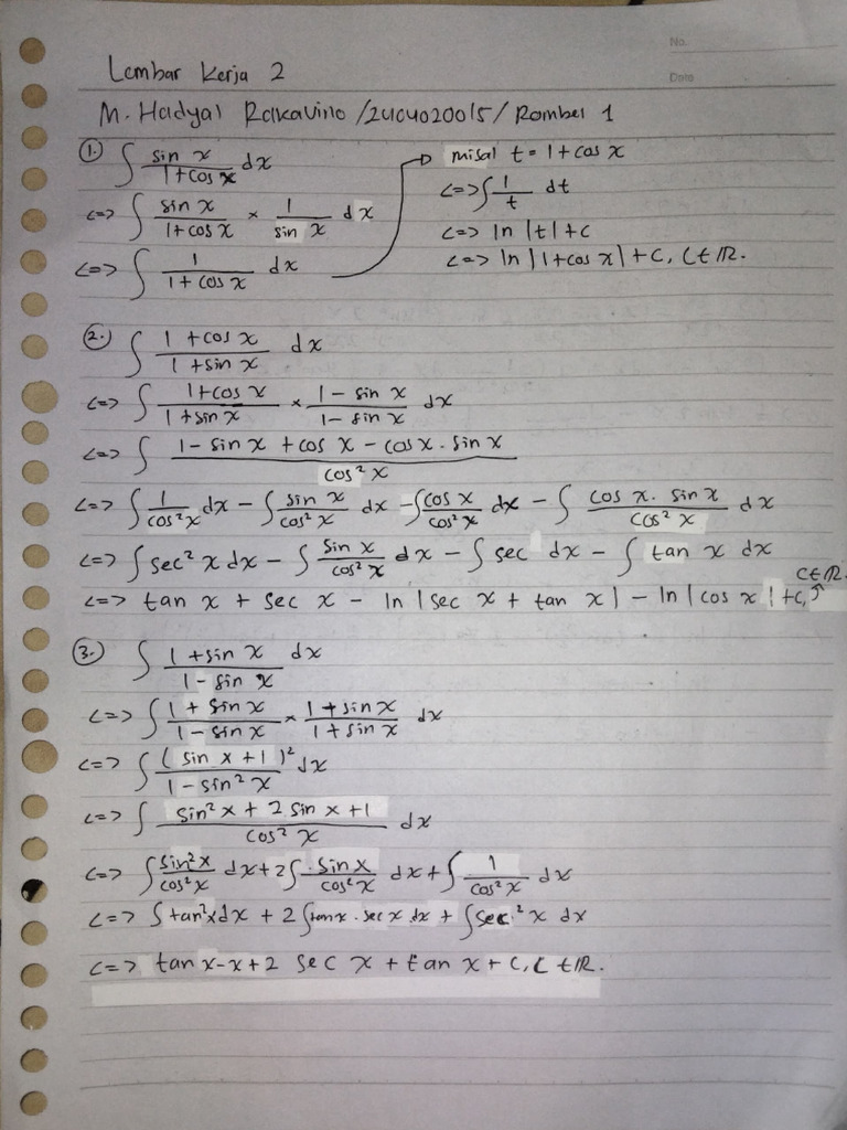 Integral Calculus Practice Worksheet | PDF