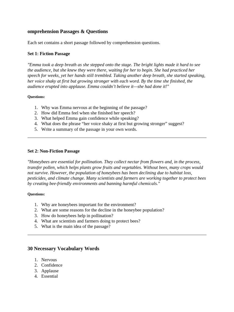 Comprehension Passages and Exercises | PDF | Honey Bee | Pollination