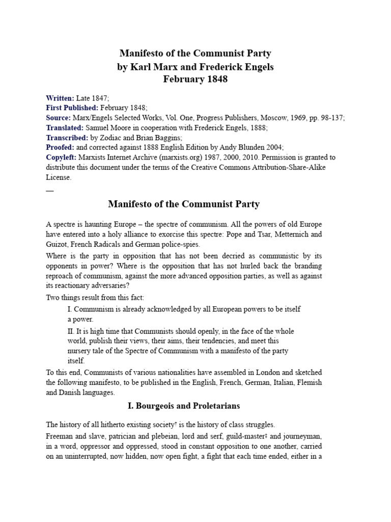 Marx & Engels, The Communist Manifesto | PDF | Communism | The ...