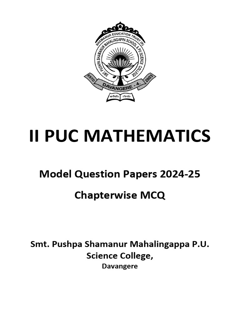 II Puc Model Question Paper 24-25 | PDF | Matrix (Mathematics ...