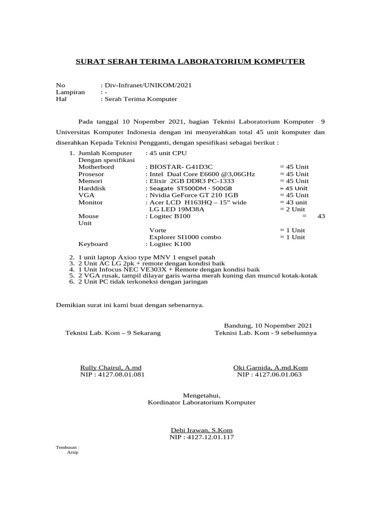 Serah Terima Labkom 9 101121 | PDF