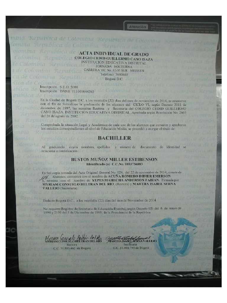 Acta de Bachiller | PDF