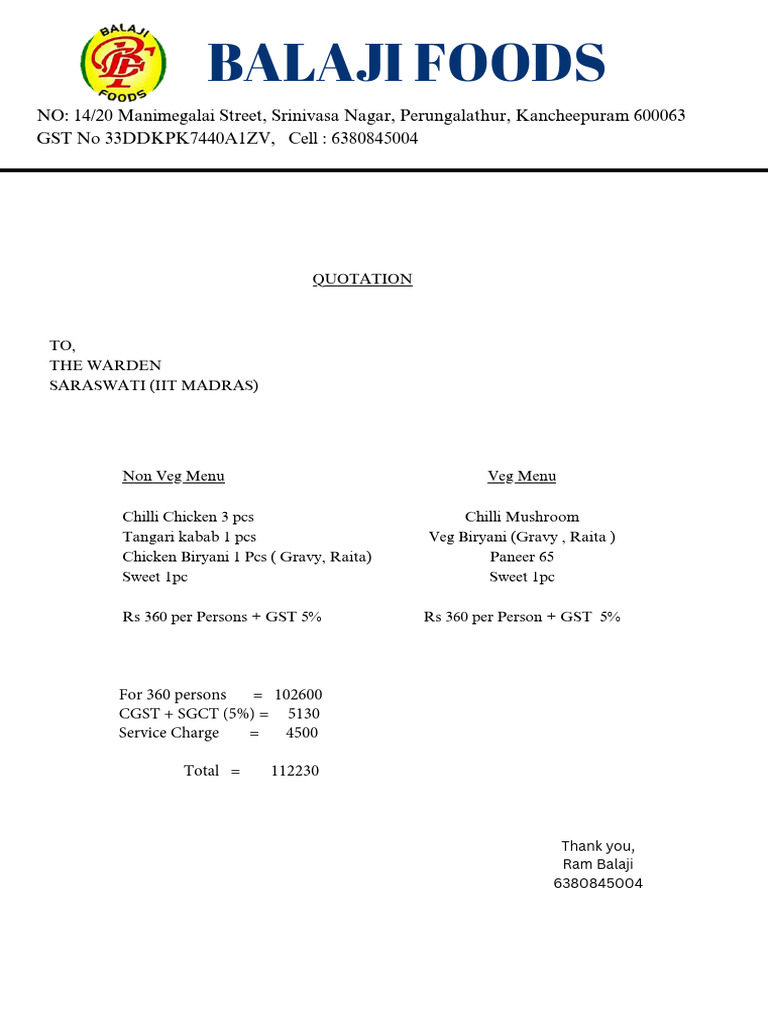Ram Balaji Quatation | PDF