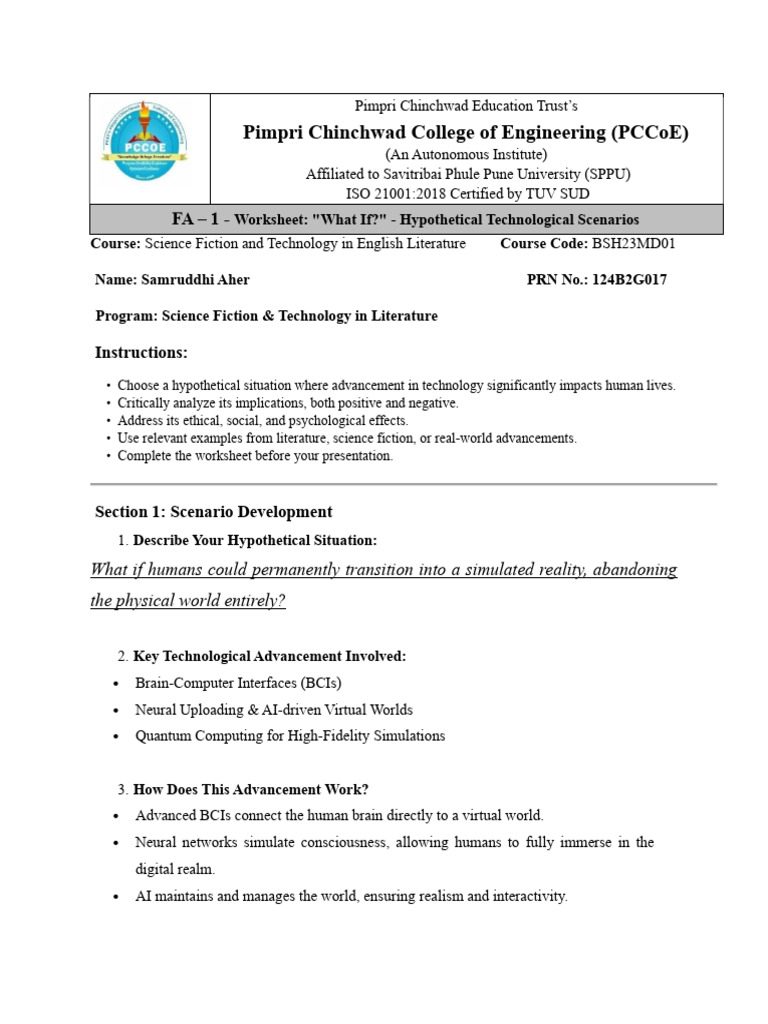 FA1 Worksheet Completed 130225 | PDF | Reality | Artificial Intelligence