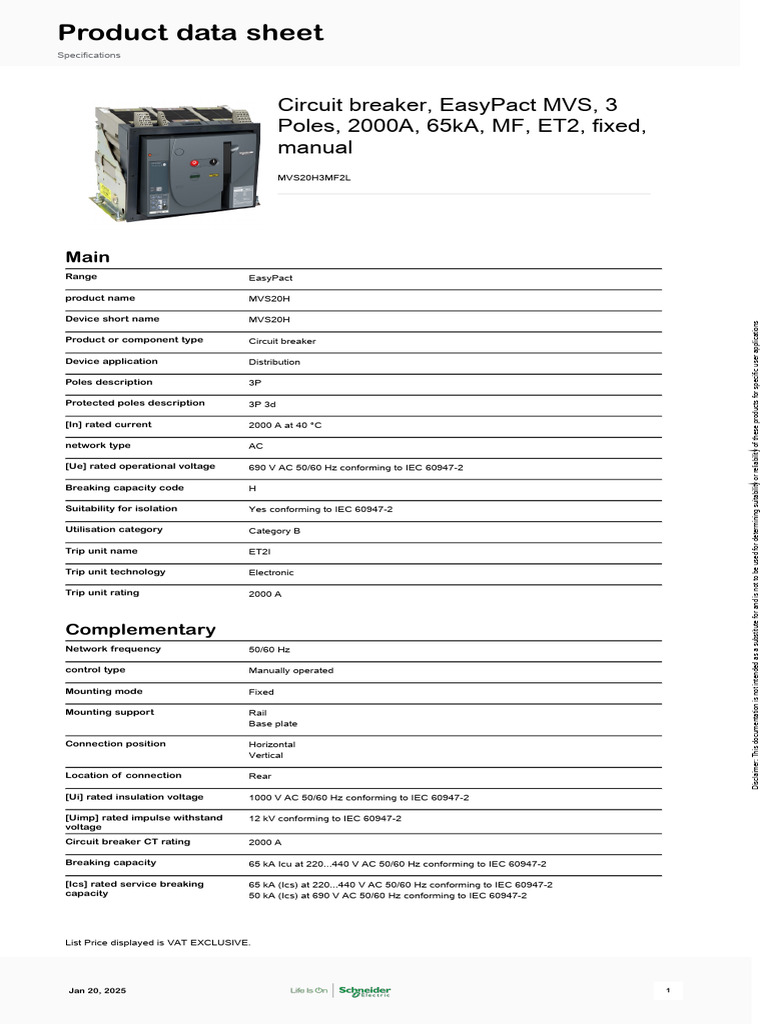 Schneider Electric - EasyPact-MVS - MVS20H3MF2L | PDF | Alternating ...