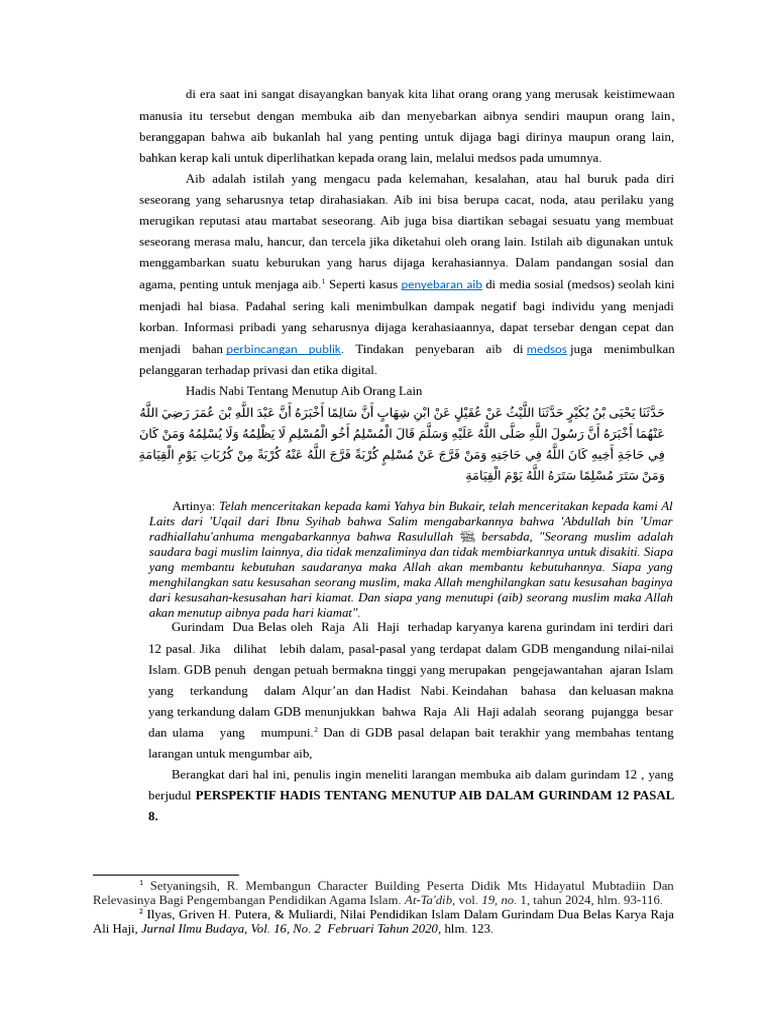 Menutup Aib dalam Perspektif Hadis | PDF