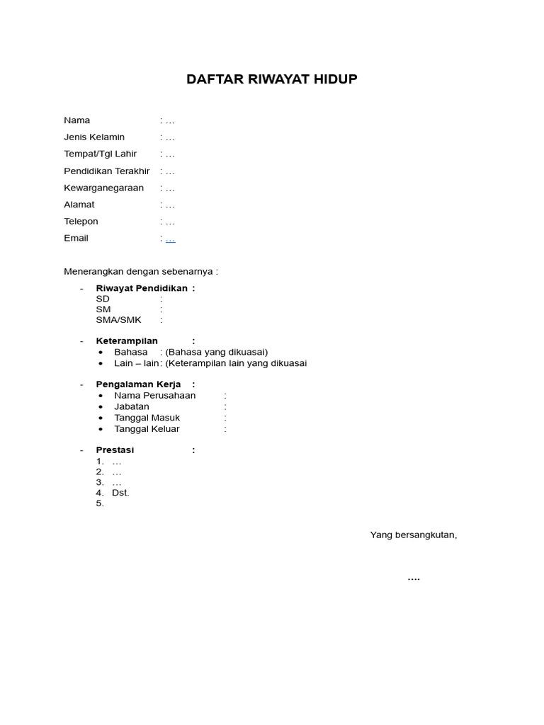 Daftar Riwayat Hidup Format Ganteng | PDF