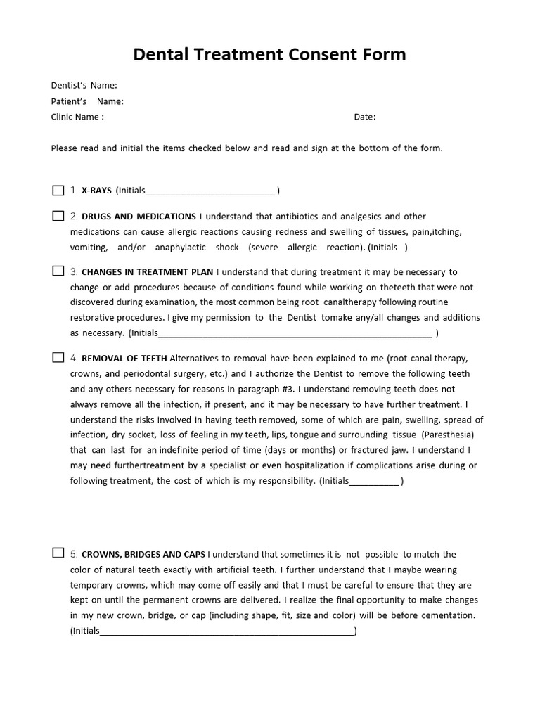 Dental Treatment Consent Form (Modi) | PDF | Dentures | Medical Specialties