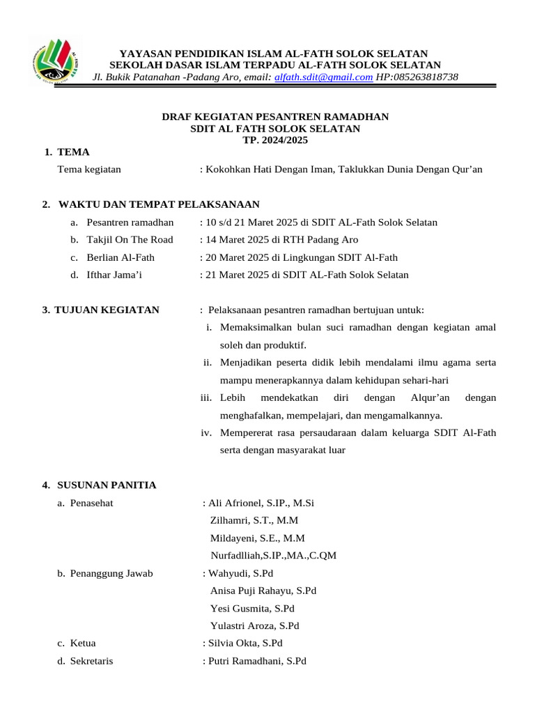 Baru DRAF PESANTREN RAMADHAN AL-FATH 2025 | PDF