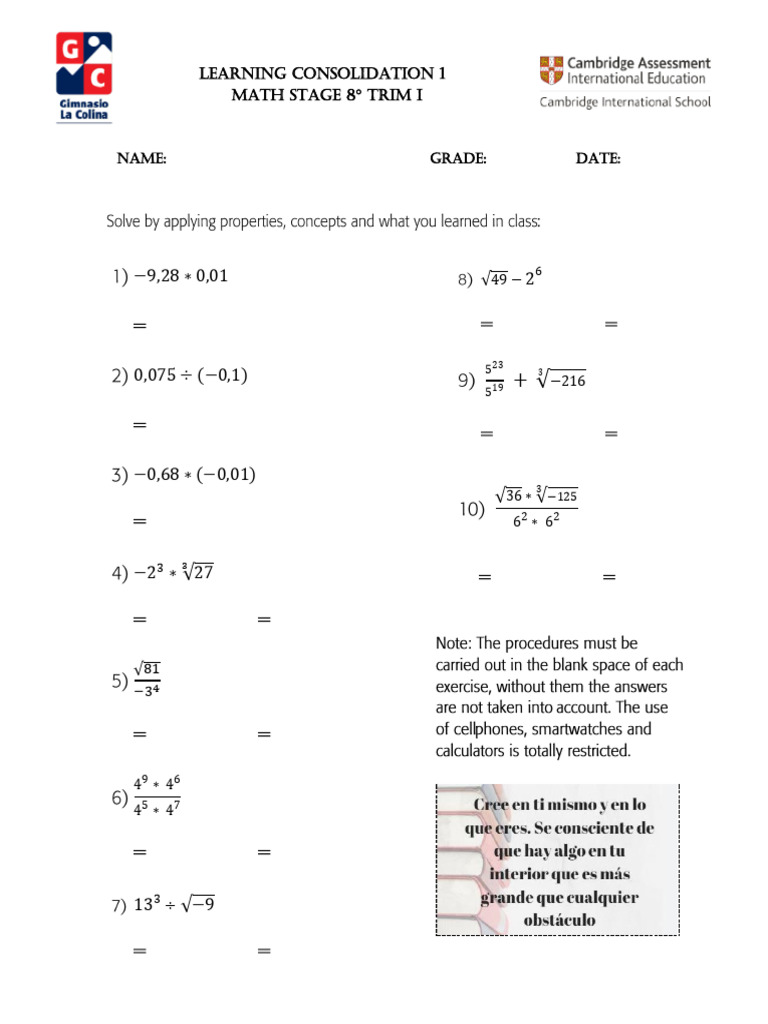 Lesson Consolidation for Math Stage 8 | PDF