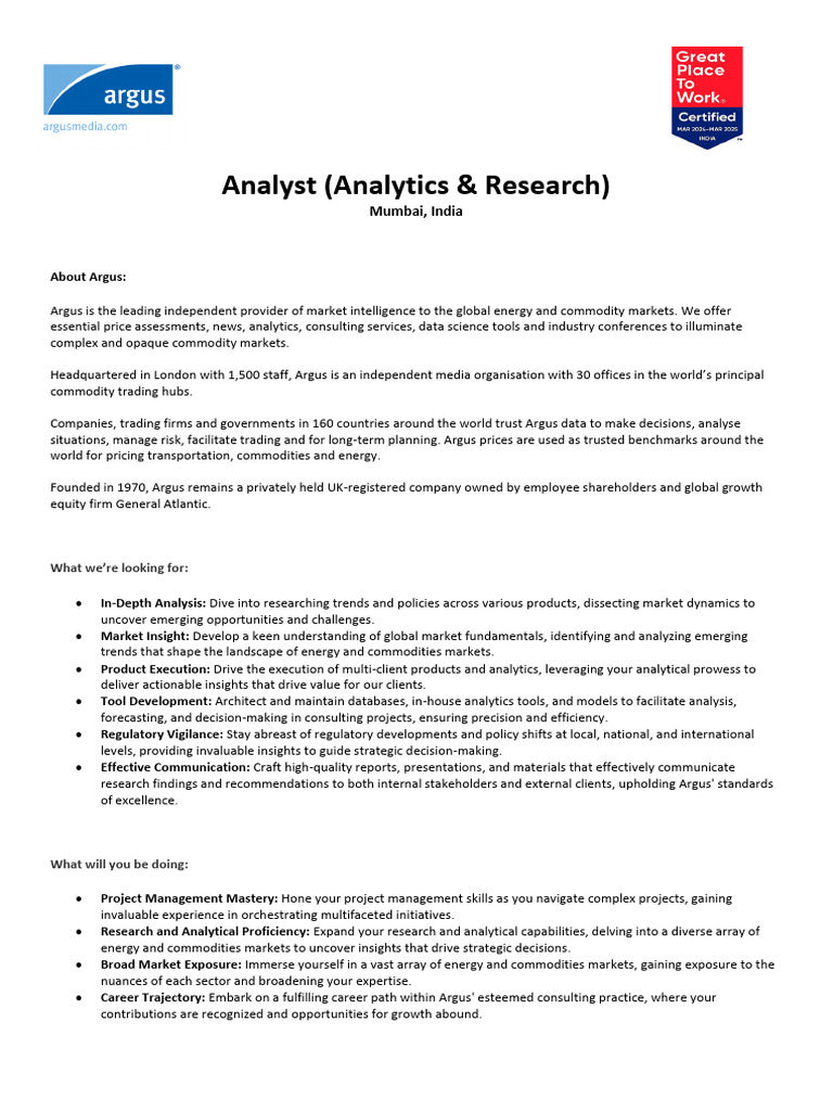 Job Description - Analyst (Analytics Research) (1) | PDF | Analytics ...