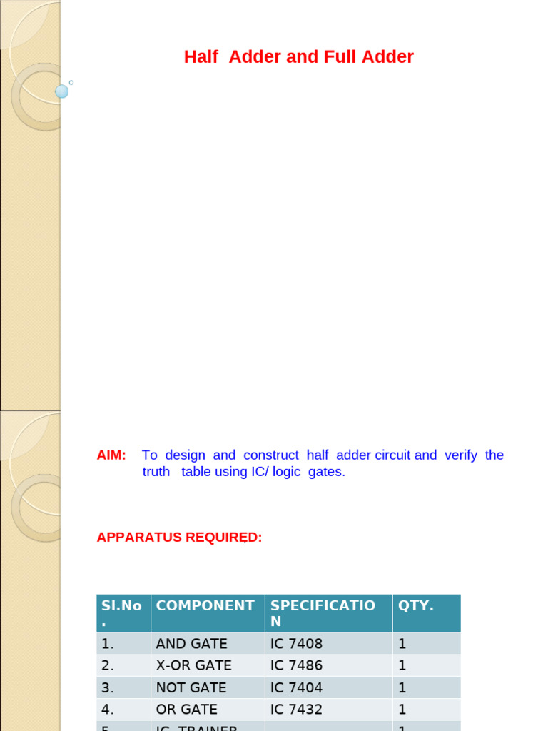Half Adder and Full Adder | PDF | Logic Gate | Electronic Circuits
