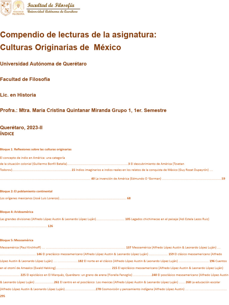 Compendio de Lecturas COM 2023 II (4) | PDF | Mesoamérica | Cultura de ...
