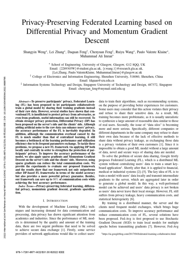 Privacy-Preserving Federated Learning Based on Differential Privacy and ...