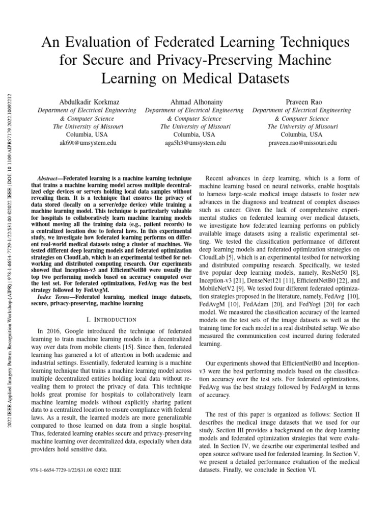 An Evaluation of Federated Learning Techniques For Secure and Privacy-Preserving | PDF | Machine ...