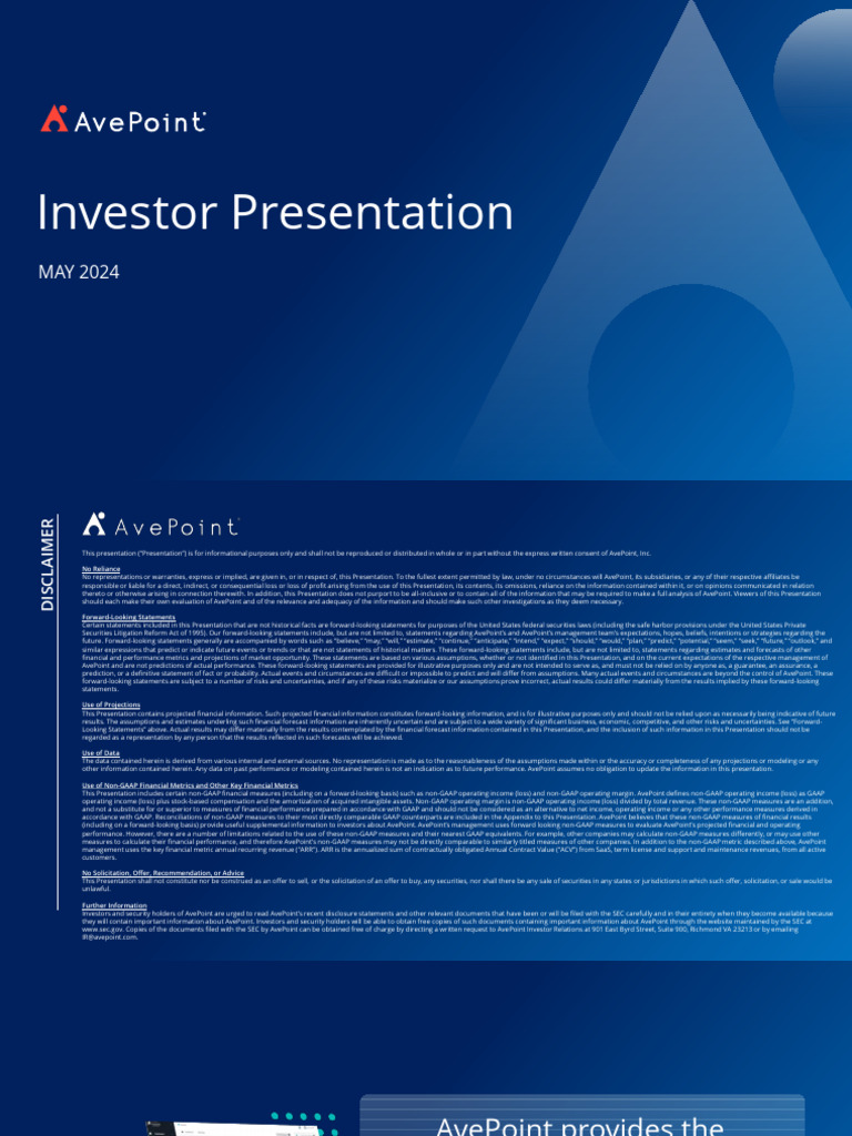 AvePoint Investor Presentation May 2024 | PDF | Forecasting | Risk