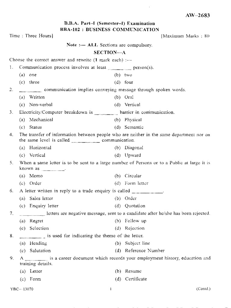 bba-1-sem-business-communication-s-2019 | PDF | Human Communication | Communication