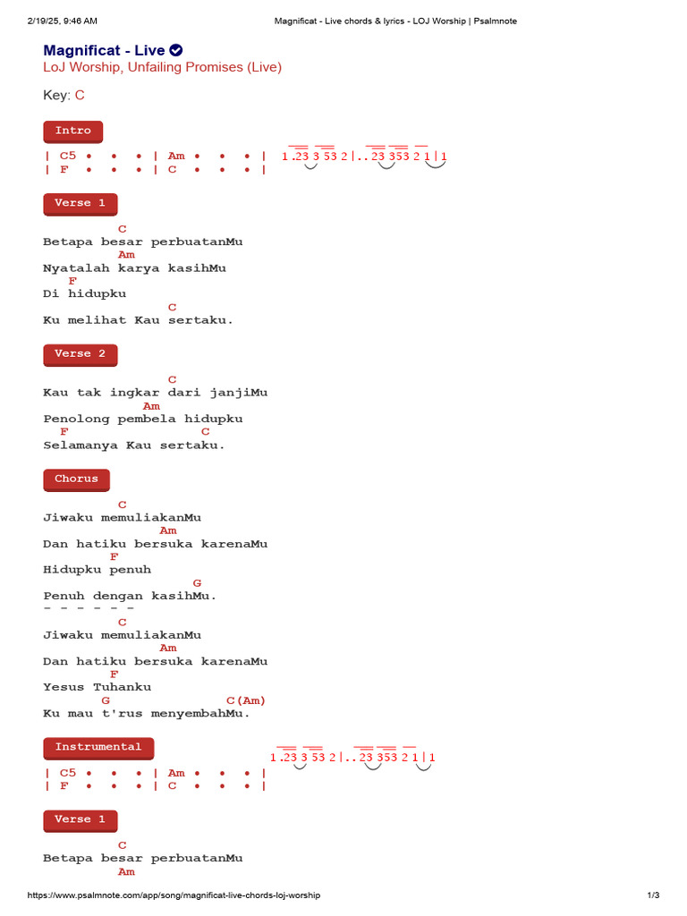 Magnificat - Live Chords & Lyrics - LOJ Worship - Psalmnote | PDF