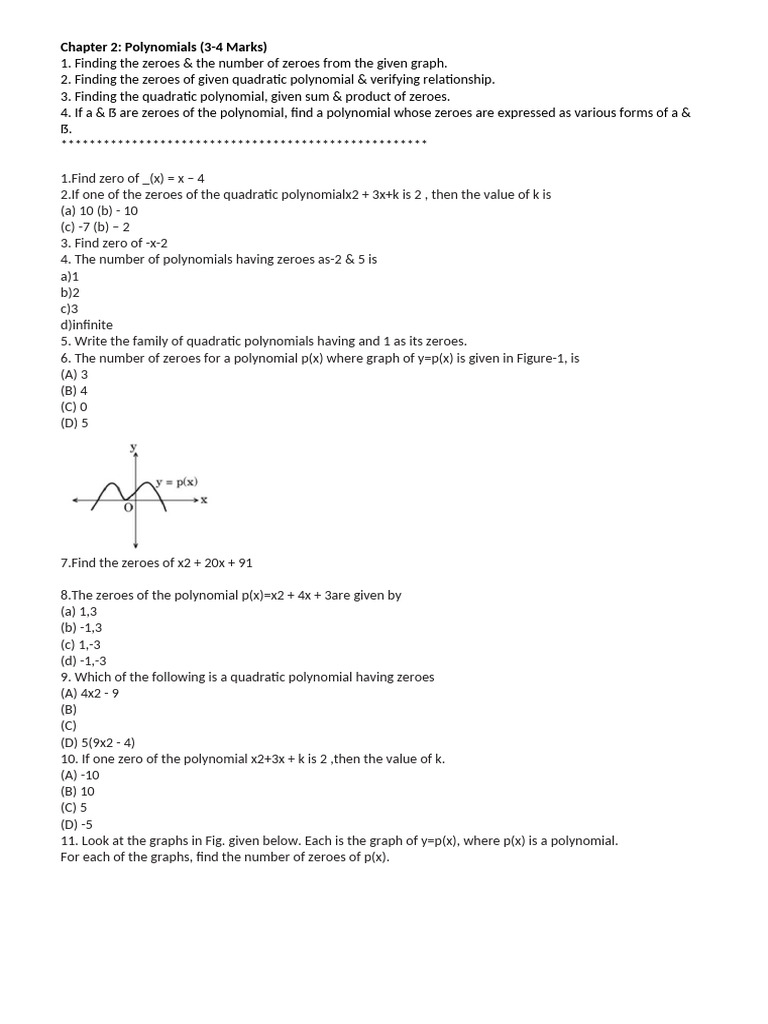 chapter-02-polynomials | PDF | Zero Of A Function | Polynomial