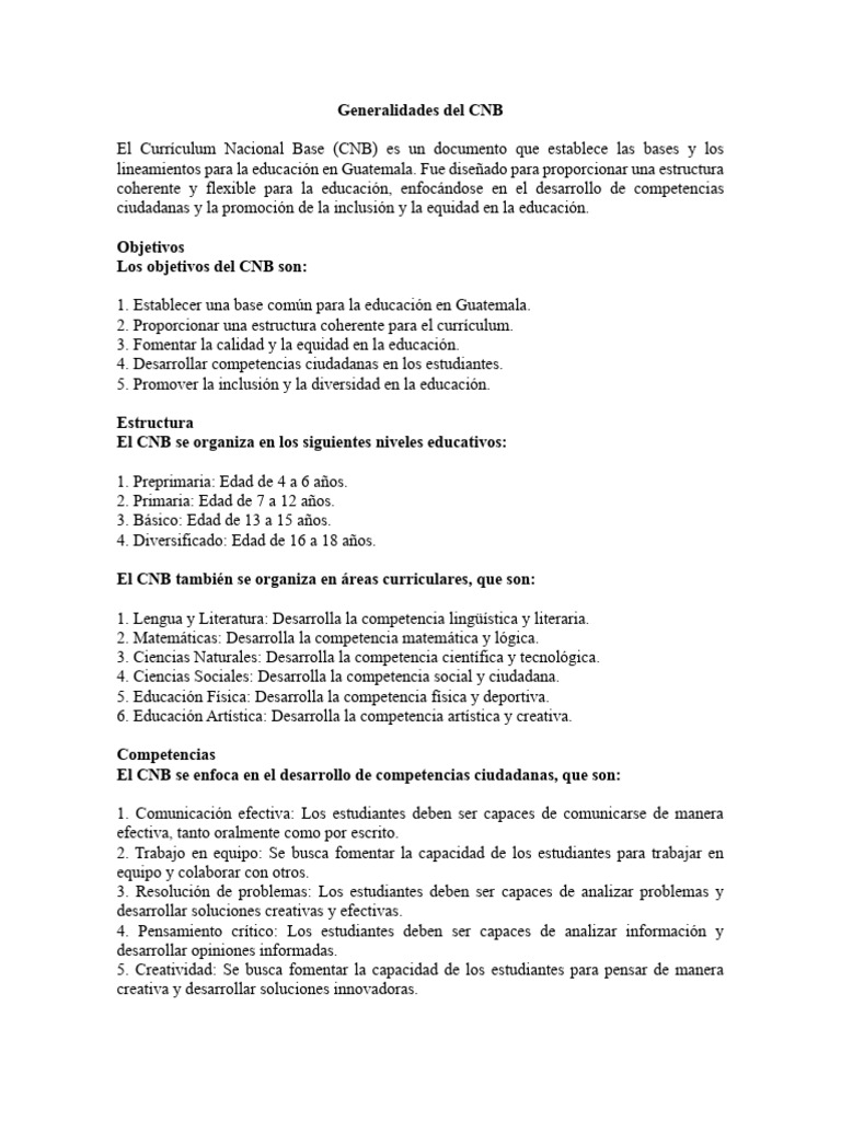 Generalidades Del CNB | PDF | Evaluación | Plan de estudios
