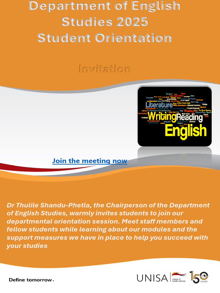 English Studies 2025 Orientation Invite | PDF