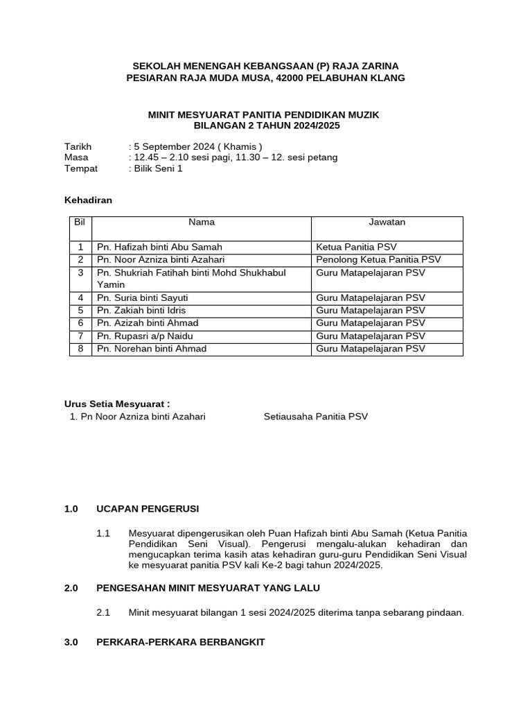 Minit Mesyuarat PSV Bil 2 | PDF