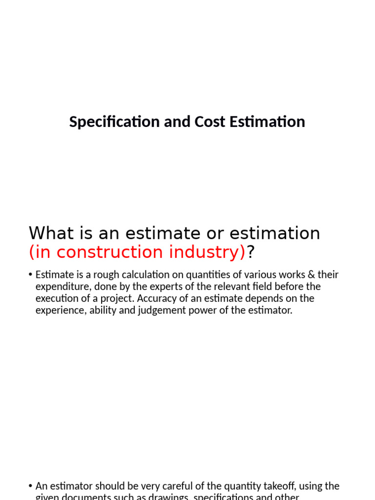 Estimation And Costing Introduction Pdf Cost Specification