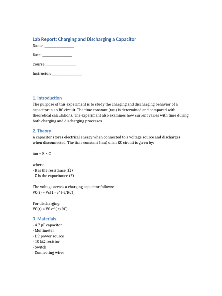 Lab Report Capacitor Complete | PDF | Capacitor | Resistor