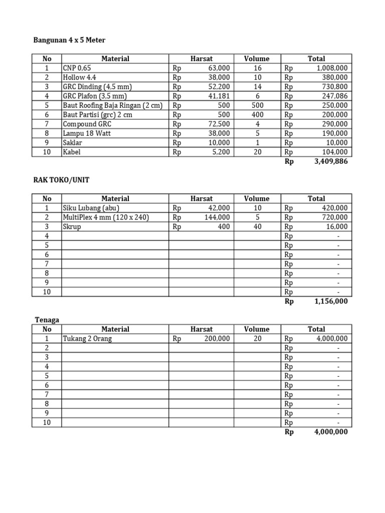 RAB Toko Bangunan | PDF