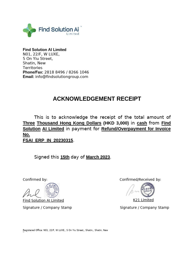 Acknowledgment Receipt for Payment | PDF