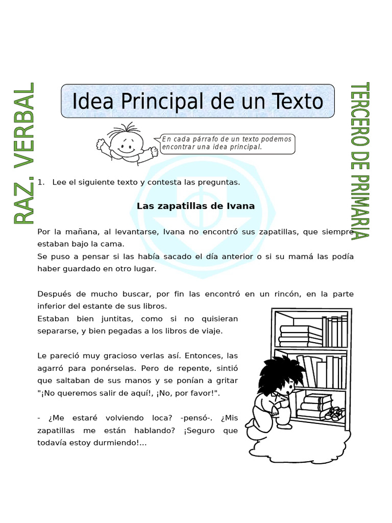 Ficha Que Es La Idea Principal de Un Texto para Tercero de Primaria | PDF