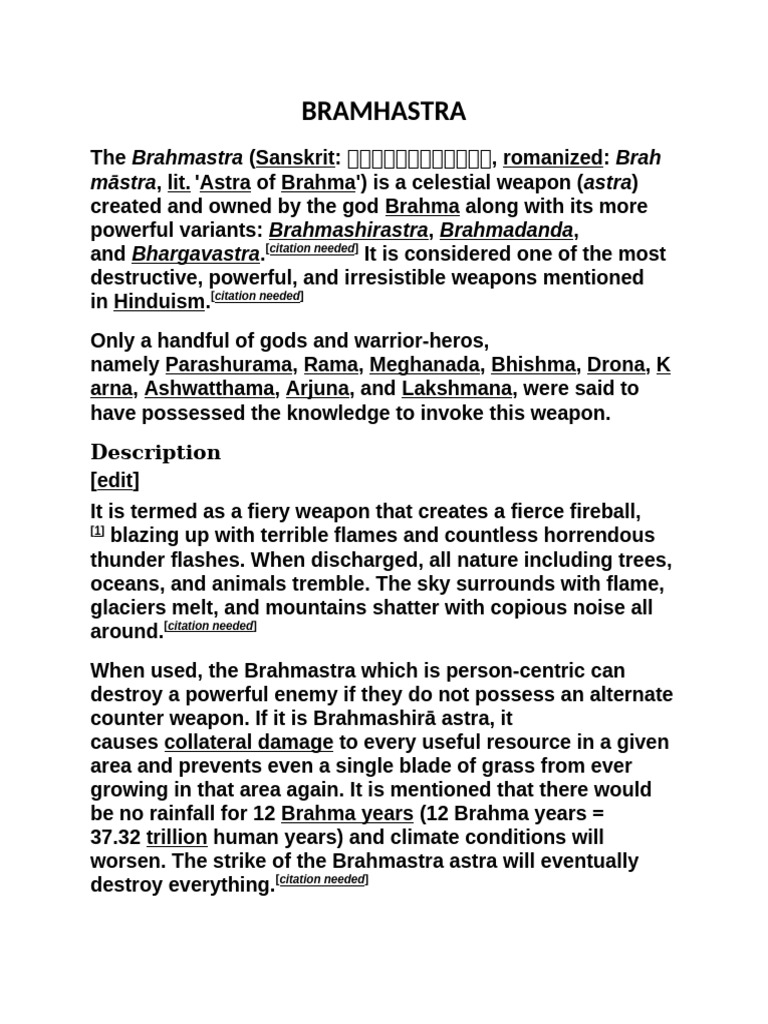Overview of Brahmastra in Hindu Mythology | PDF | Hindu Mythology ...