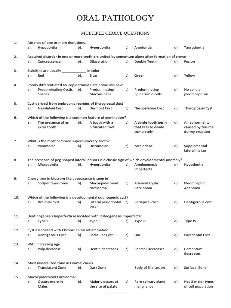 Oral Pathology Paper Sims | PDF | Human Tooth | Tooth Enamel