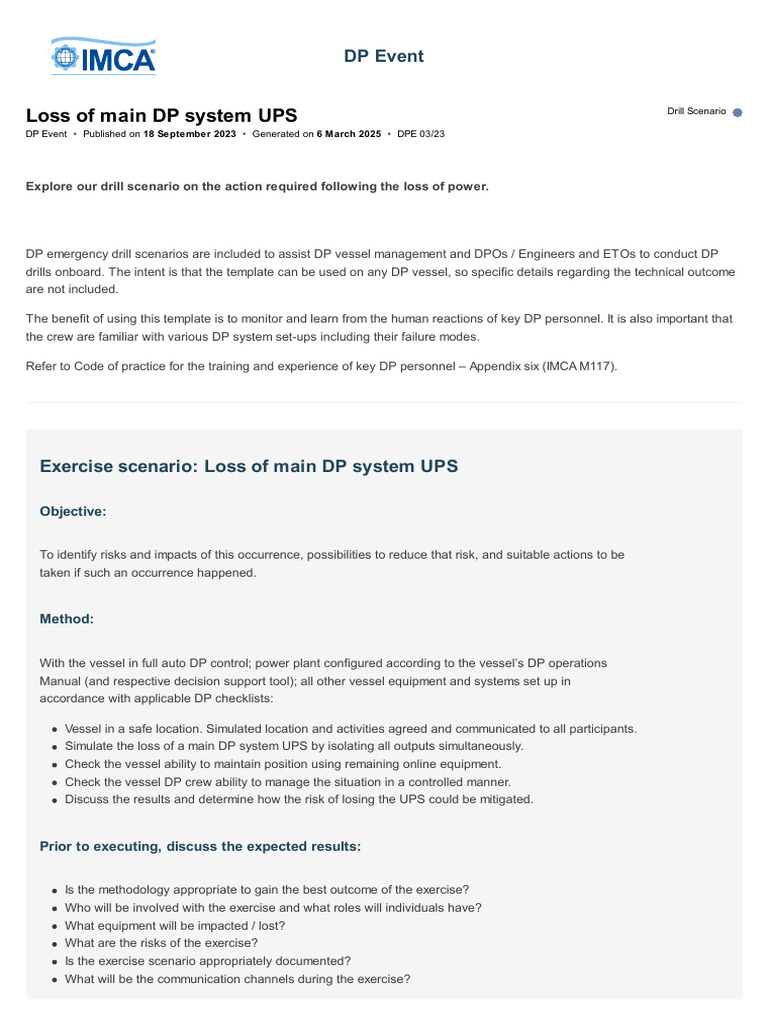 DP Emergency Drill: UPS Failure Scenario | PDF | Risk