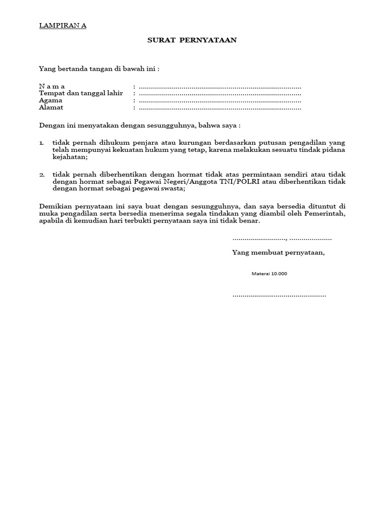 Lampiran Surat Pernyataan | PDF