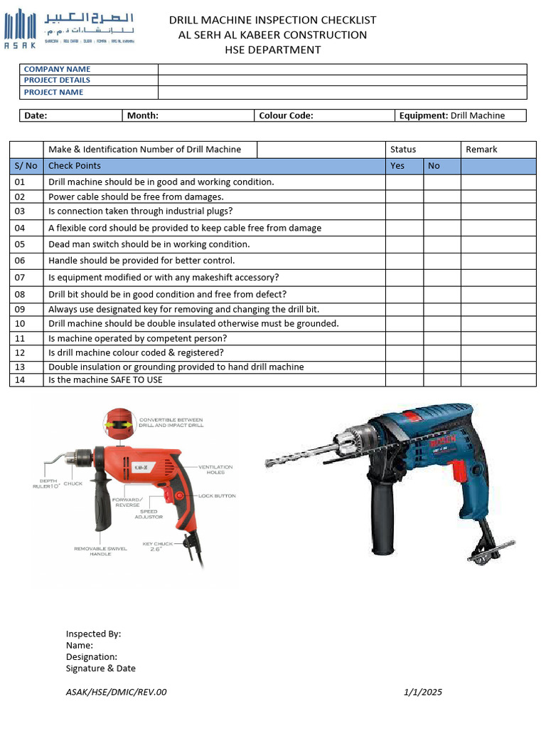 DRILL MACHINE CHECKLIST | PDF