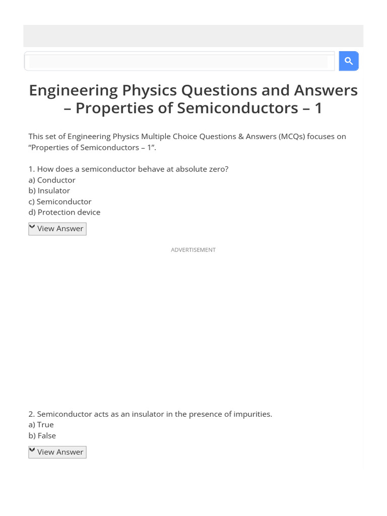 Semiconductors Properties - Engineering Physics Questions and Answers ...