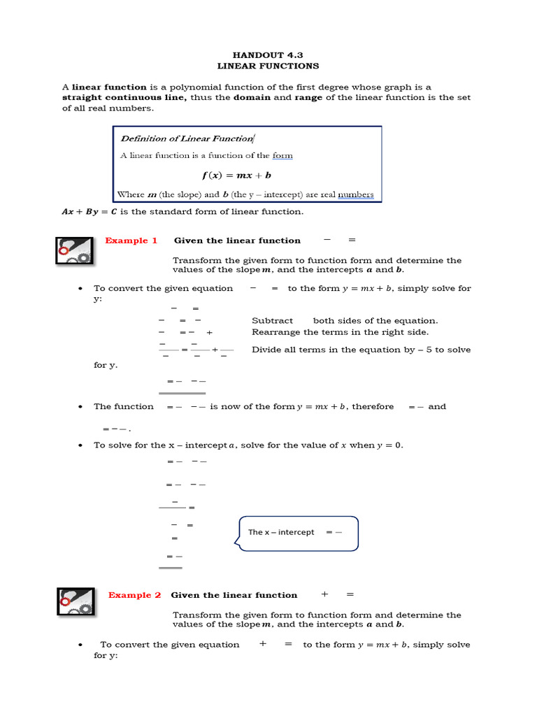 Handout 4.3 Linear Functions Table | PDF | Function (Mathematics) | Equations