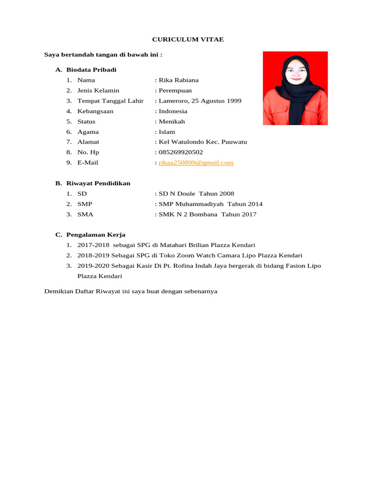 Curiculum Vitae Rika | PDF